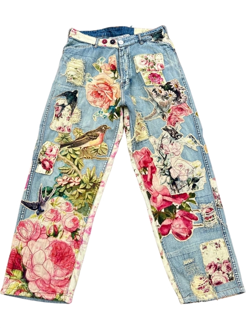 Magnolia Pearl Trade - Denim Jardiniere Floral and Bird